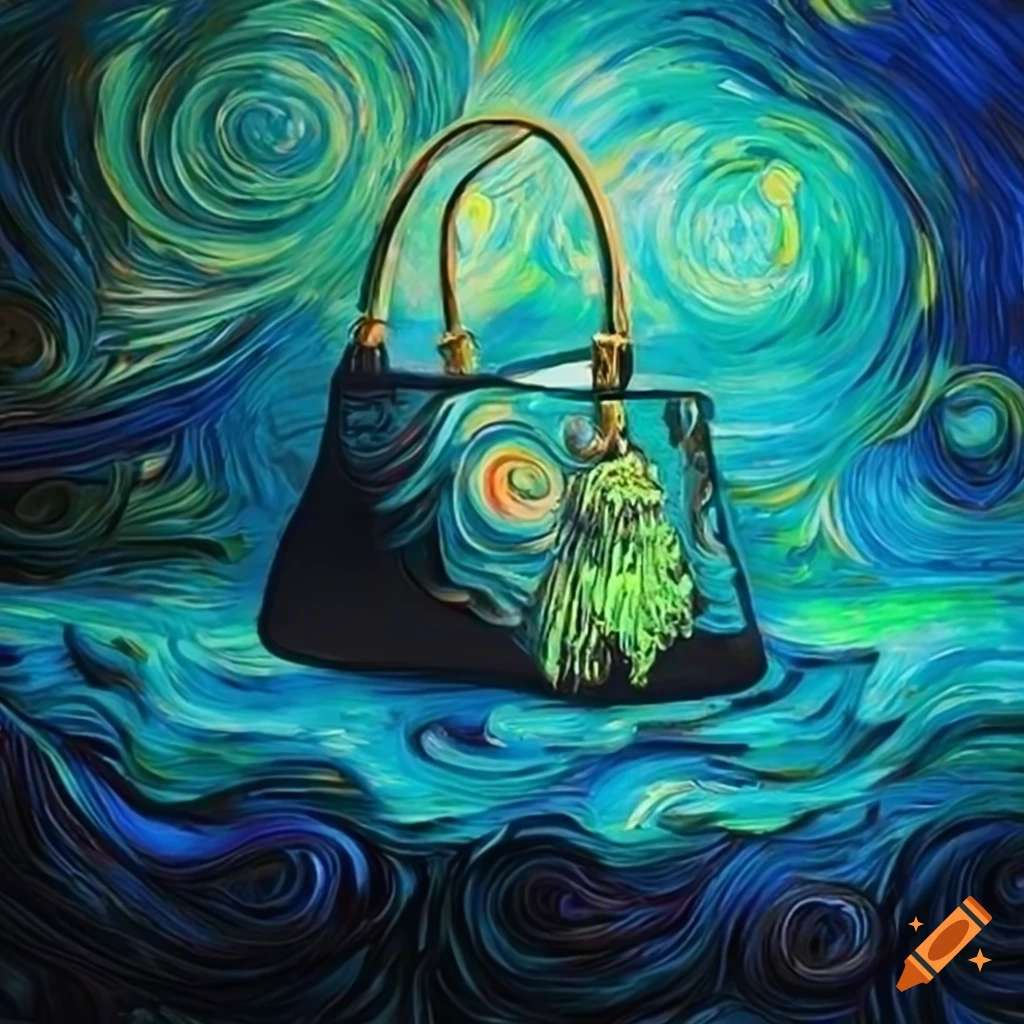 Neon-colored abstract art of a handbag in the ocean on Craiyon