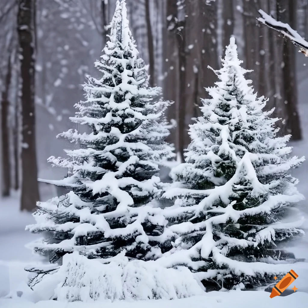 Line of trees covered in snow