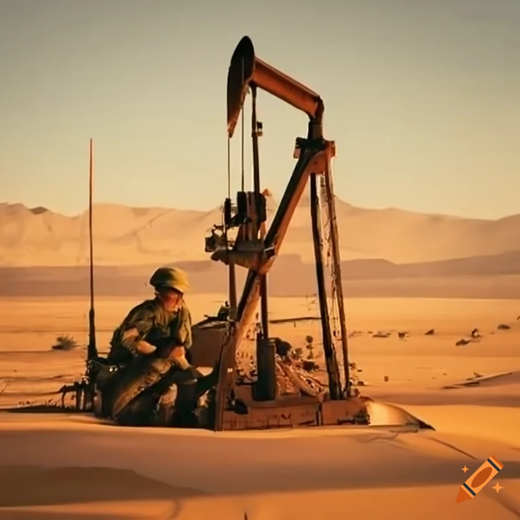 American soldiers overseeing oil extraction in the desert on Craiyon