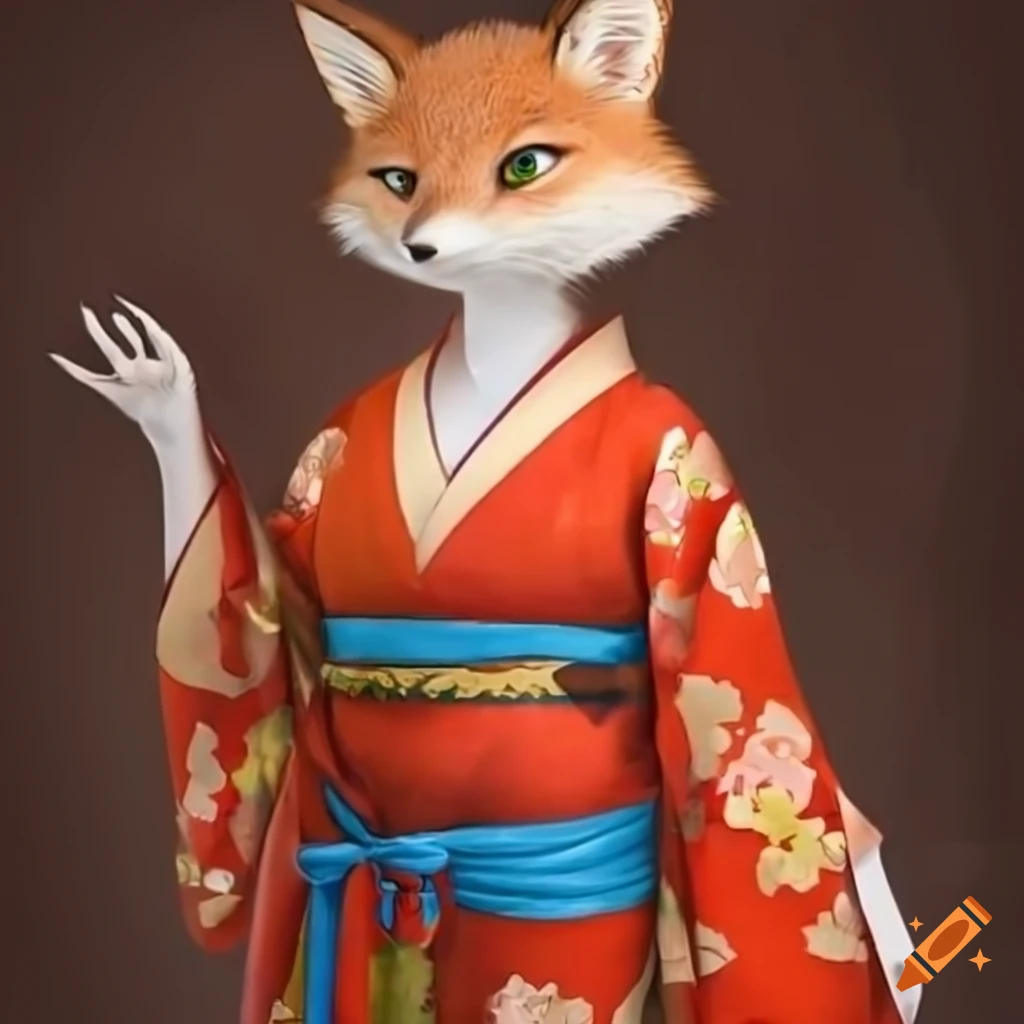 Anthropomorphic female fox in a kimono
