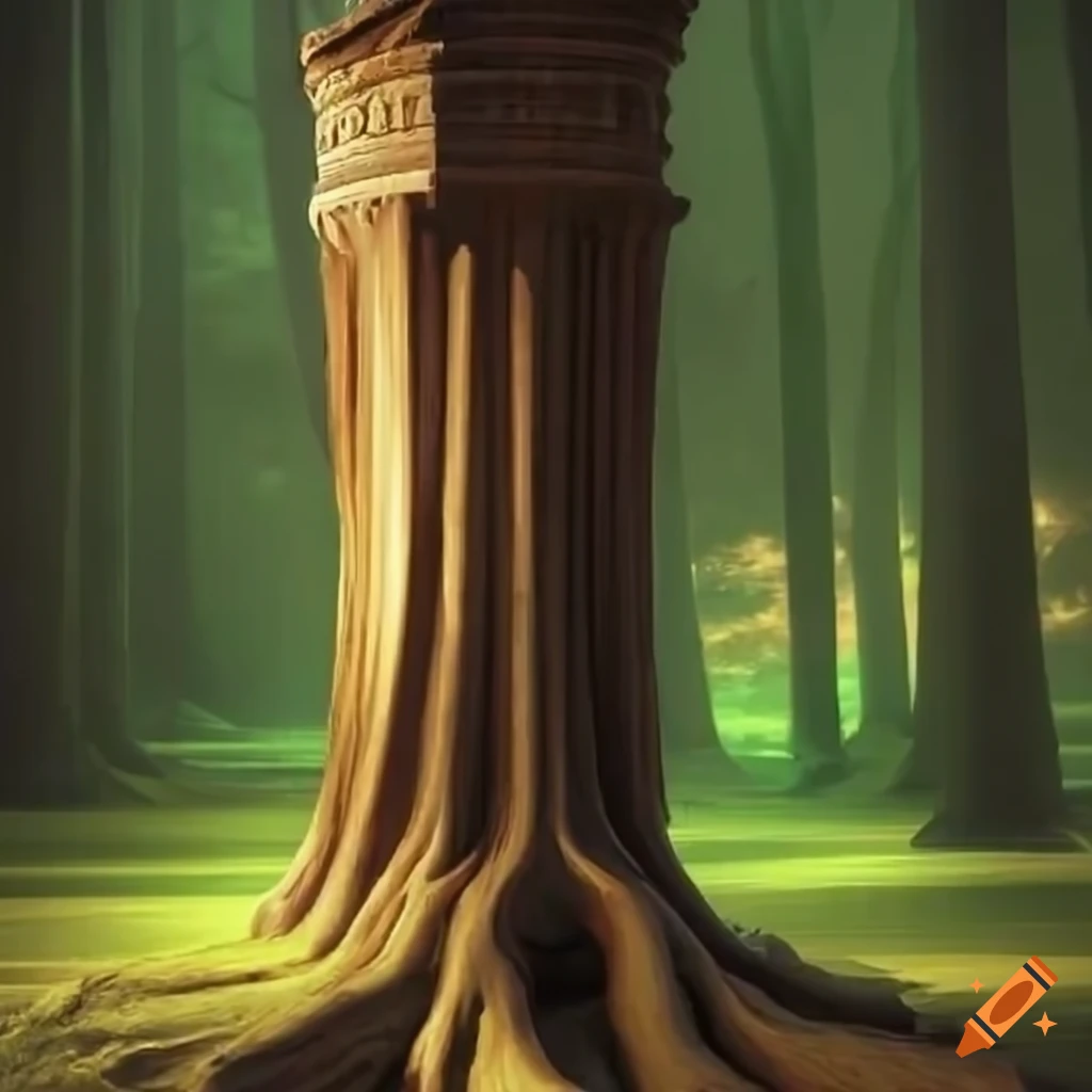 Combination of tree and ancient pillar