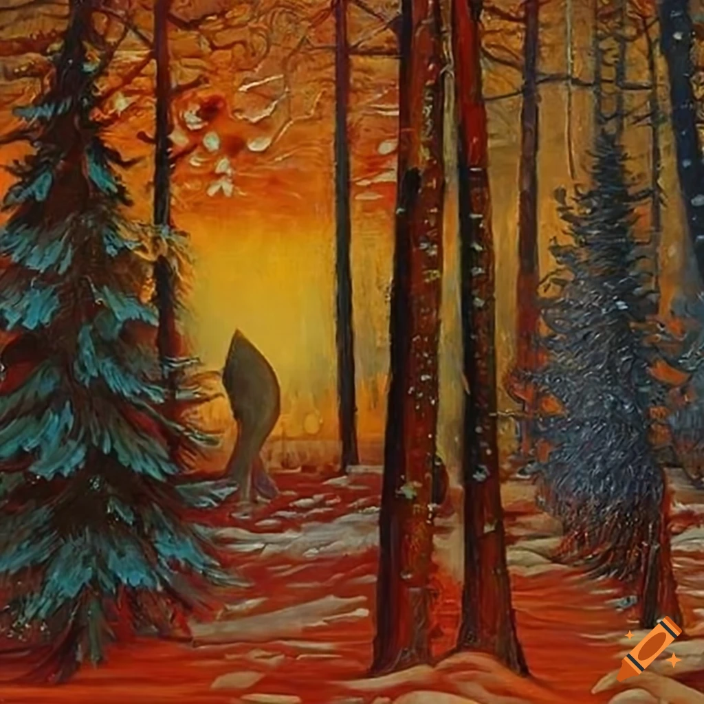 Intricate oil painting of a festive Christmas forest scene on Craiyon