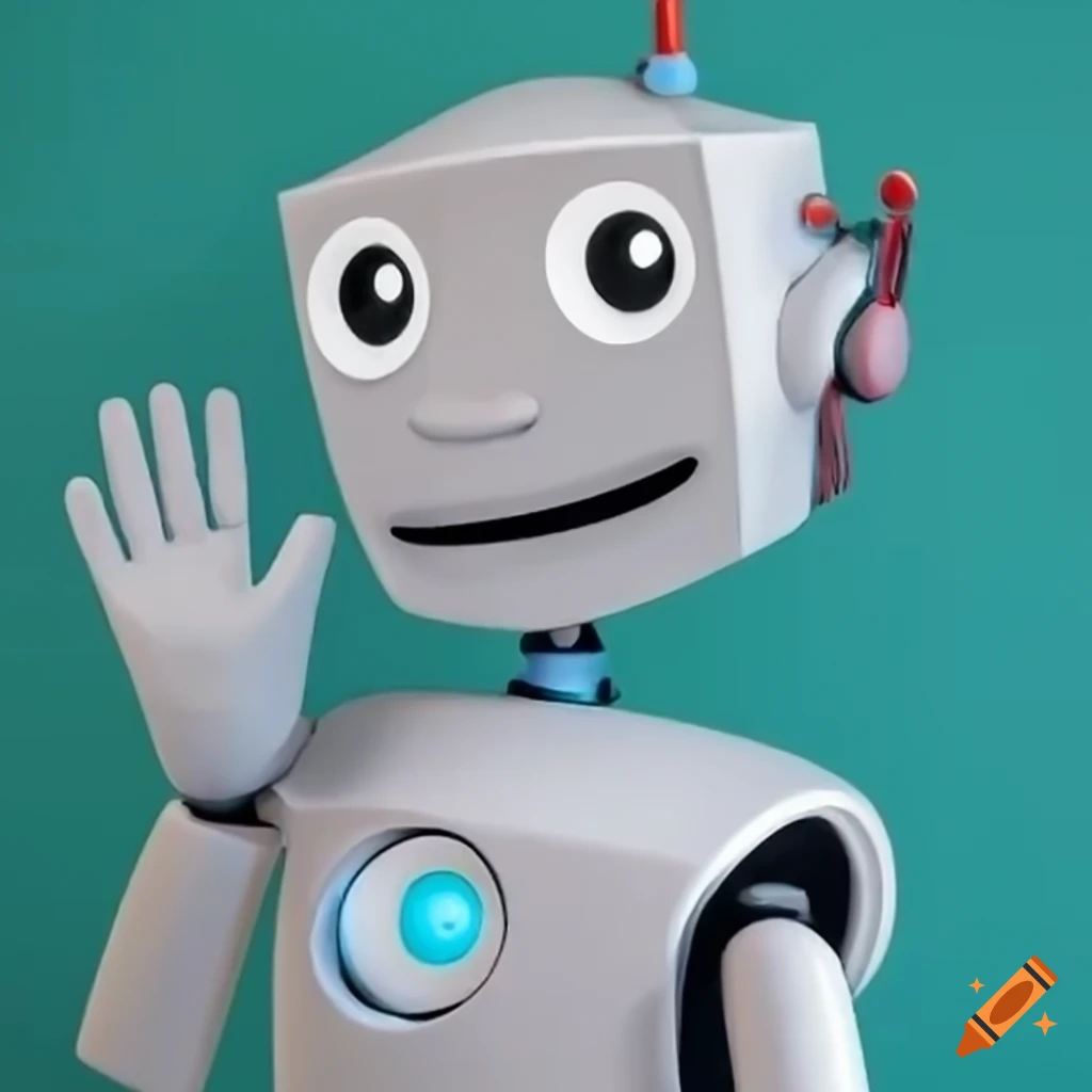 Smiling and waving cartoon robot on Craiyon