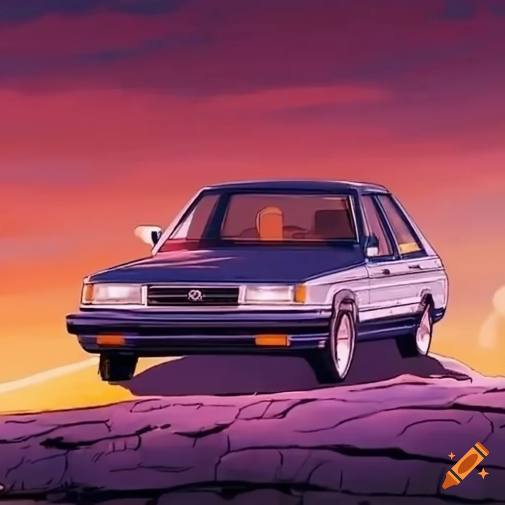 Nostalgic anime OVA with a 1988 Toyota Cressida in a city on Craiyon