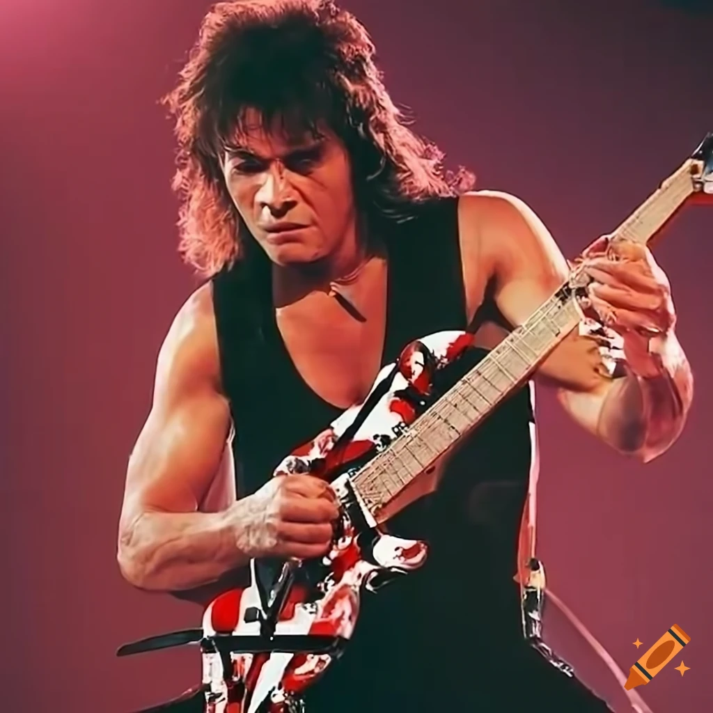 Eddie van halen playing his signature guitar on Craiyon