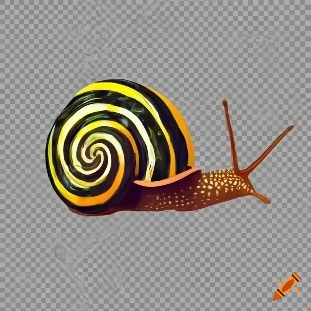 Yellow and black striped snail on transparent background