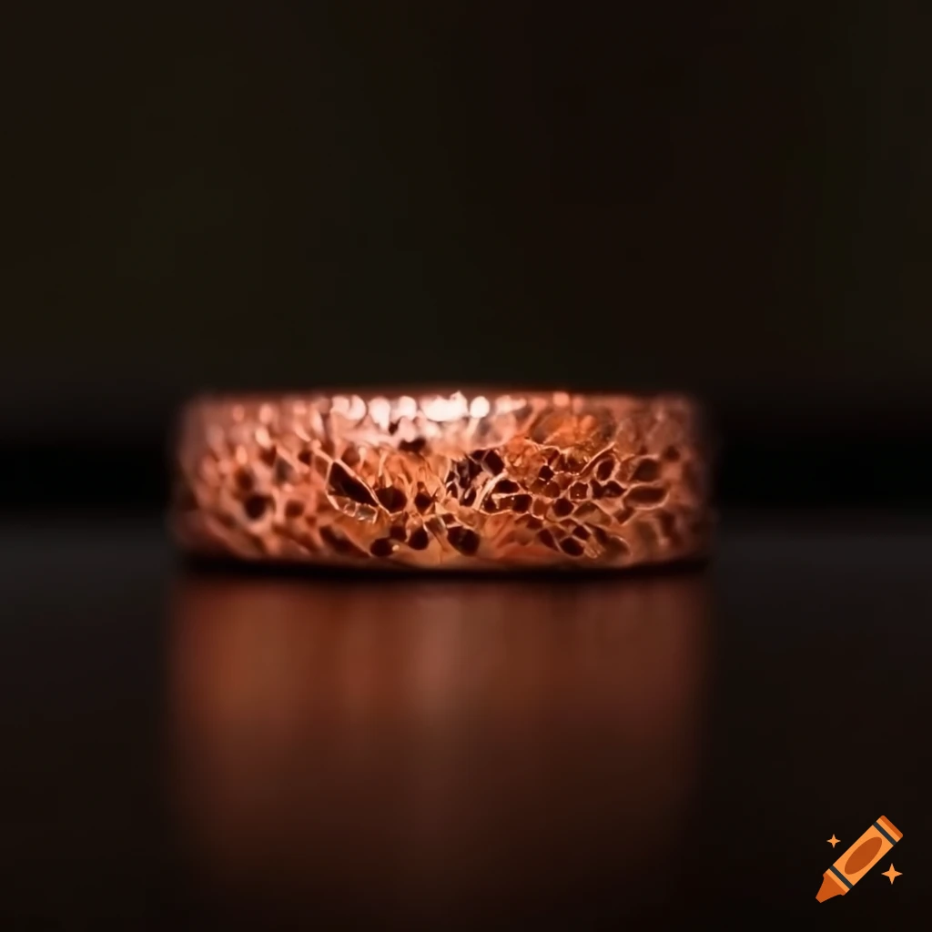 Copper ring with leaf patterns