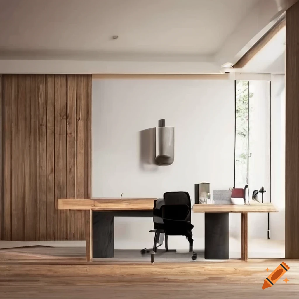 Contemporary office room with concrete and wood elements