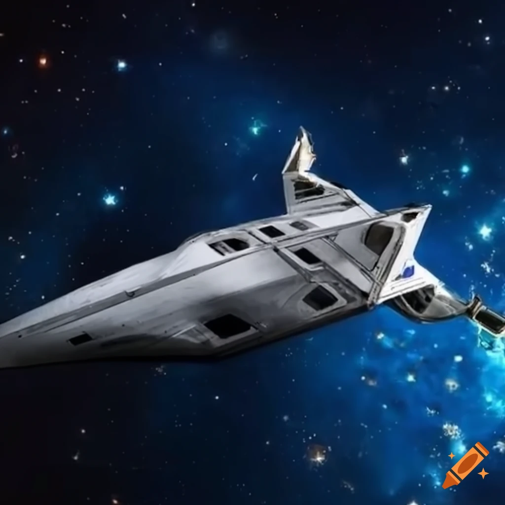 Sleek spaceship in deep space on Craiyon