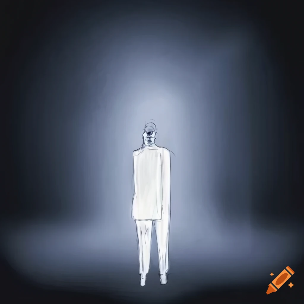 Sketch of men standing under spotlight on stage on Craiyon