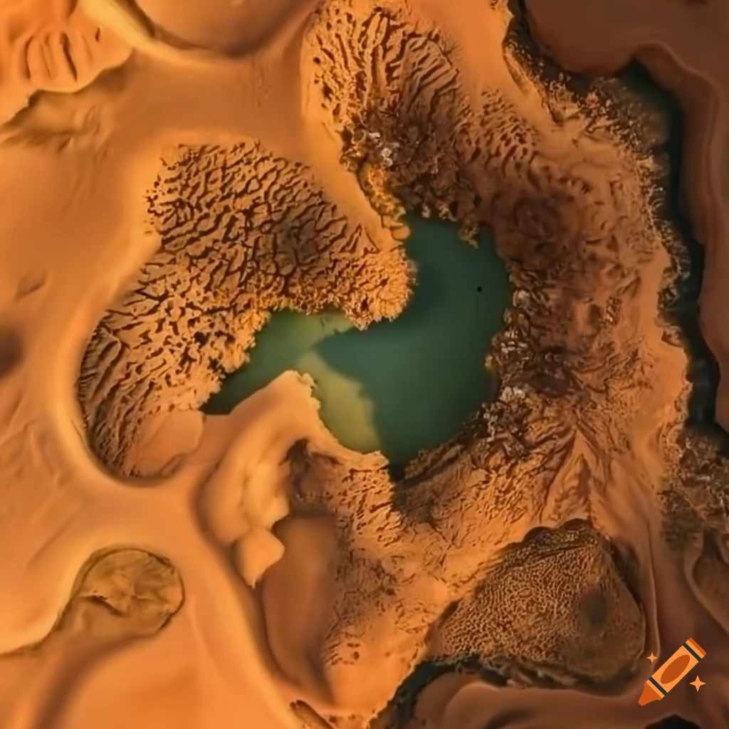 Aerial view of an oasis in a dry coral desert