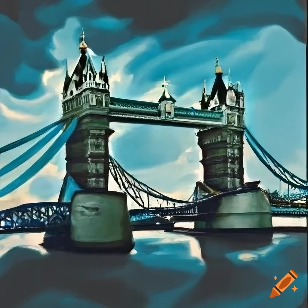 View of tower bridge in london on a sunny day with intricate details on Craiyon