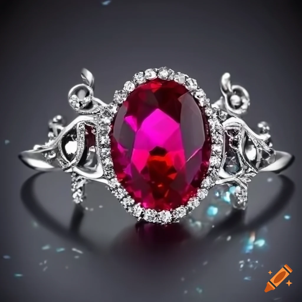 Intricate gothic-inspired jewelry with ruby, silver, and emerald ...