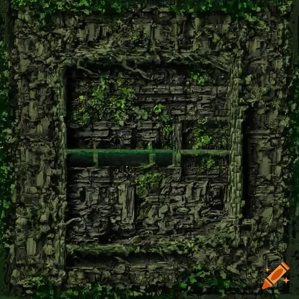 2d game tileset with eerie alien ruins