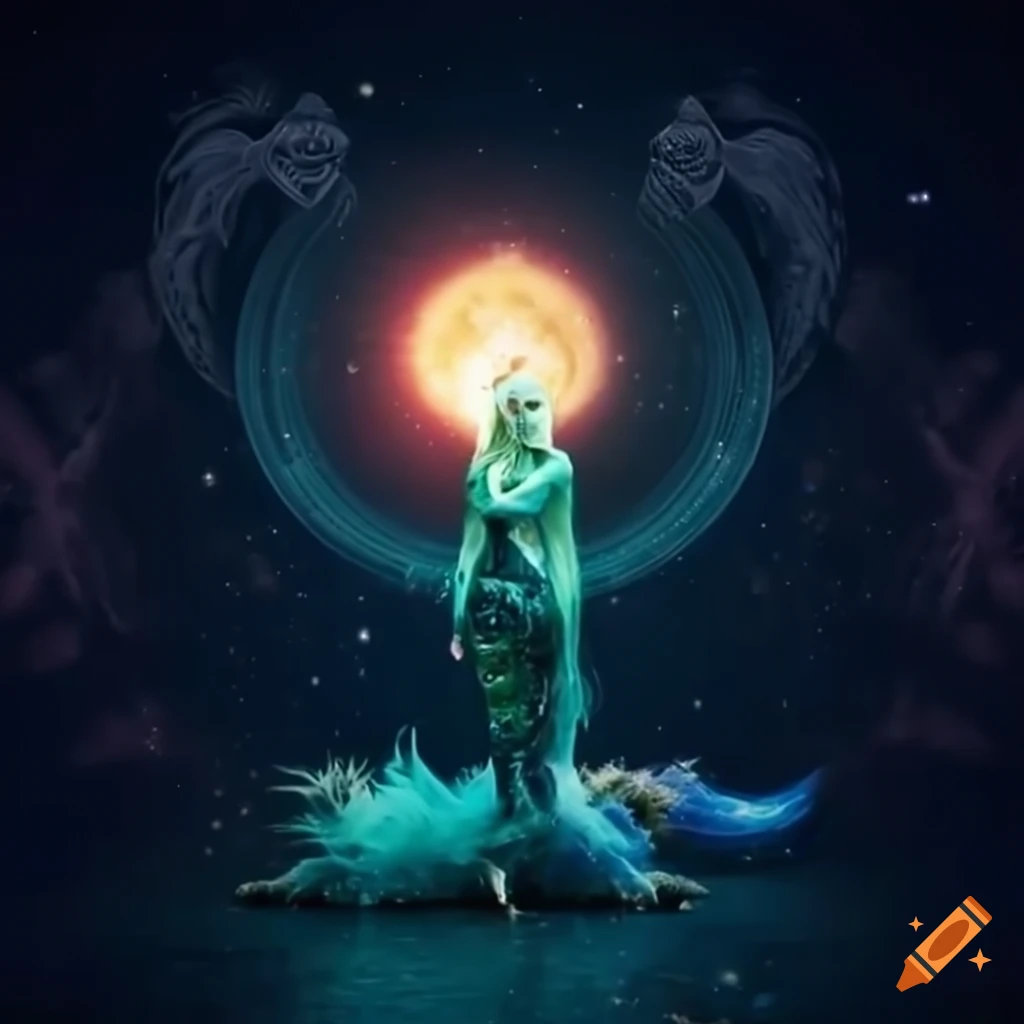 Retro-style woman on an alien planet with sea horses on Craiyon