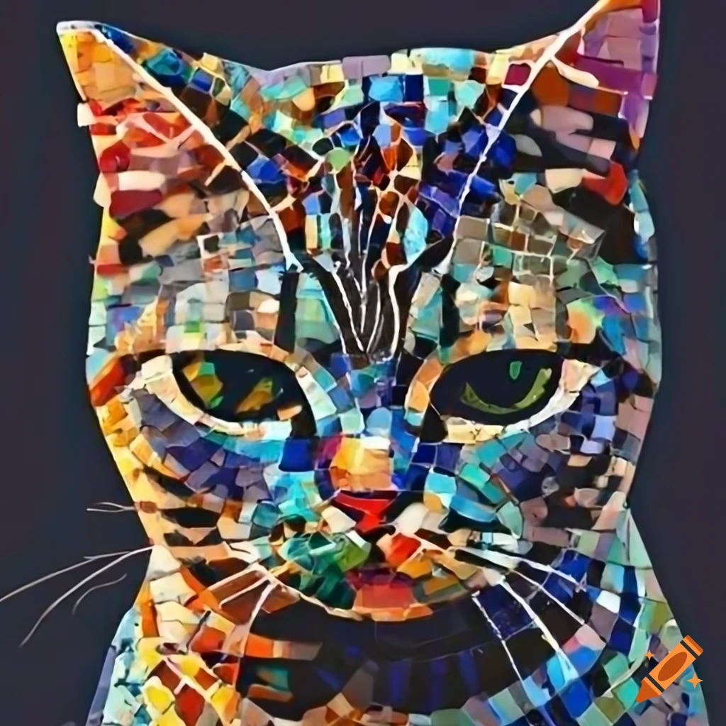 Mosaic artwork of a cat on Craiyon