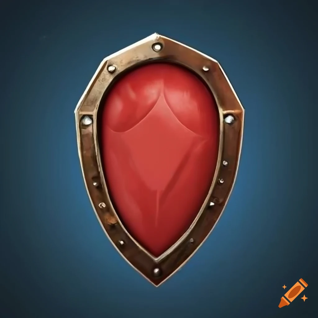 Close-up of a superhero's gold and red shield on Craiyon