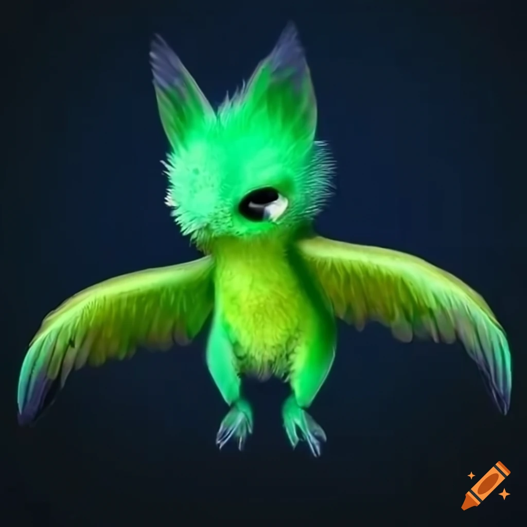 Fluffy green creature with wings and sharp teeth on Craiyon