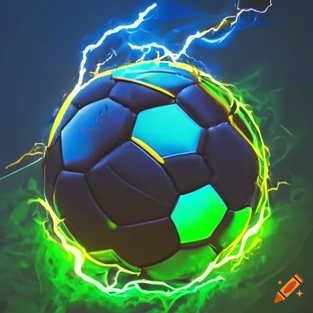 Neon soccer ball emblem with lightning bolt