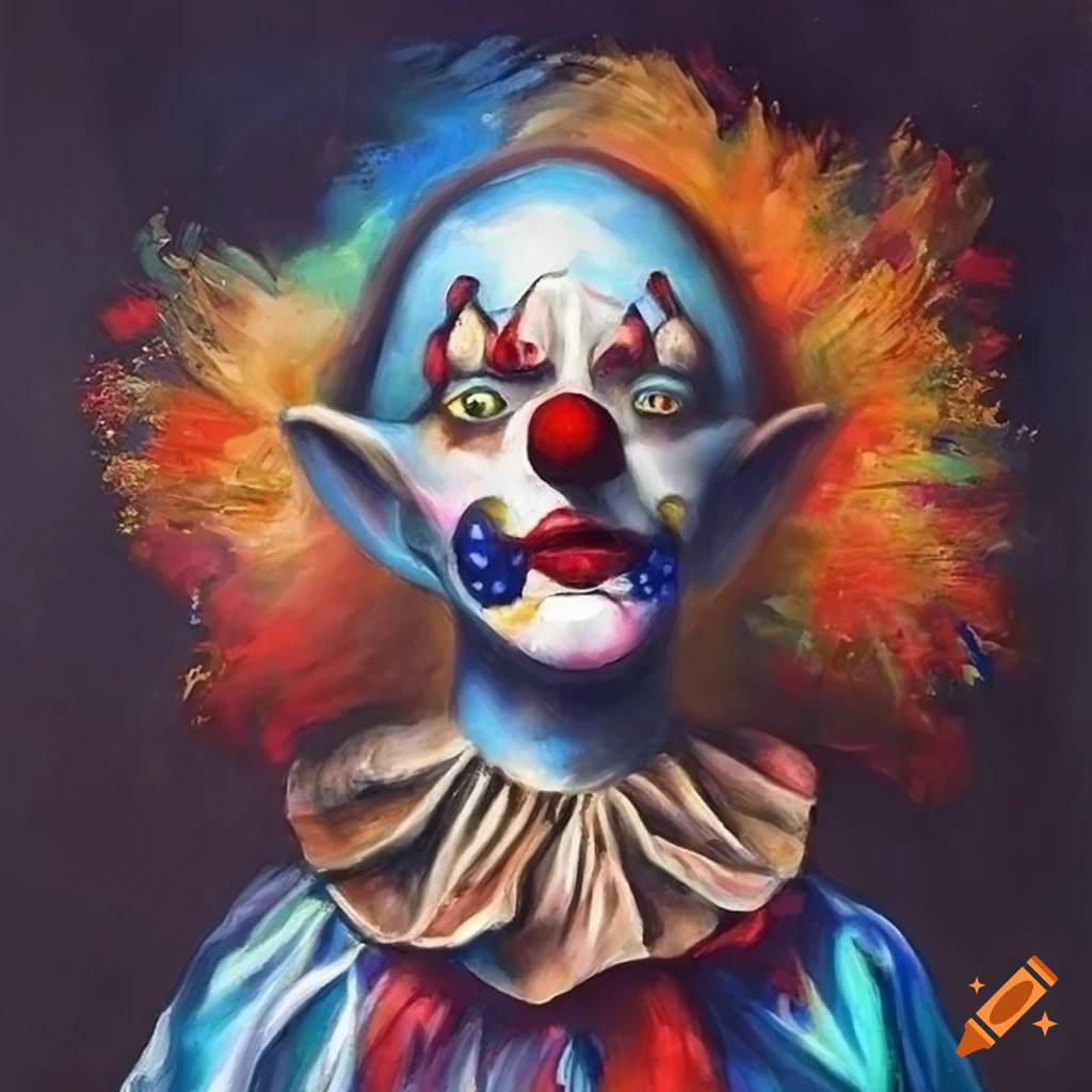 Surrealist dark clown circus painting on Craiyon
