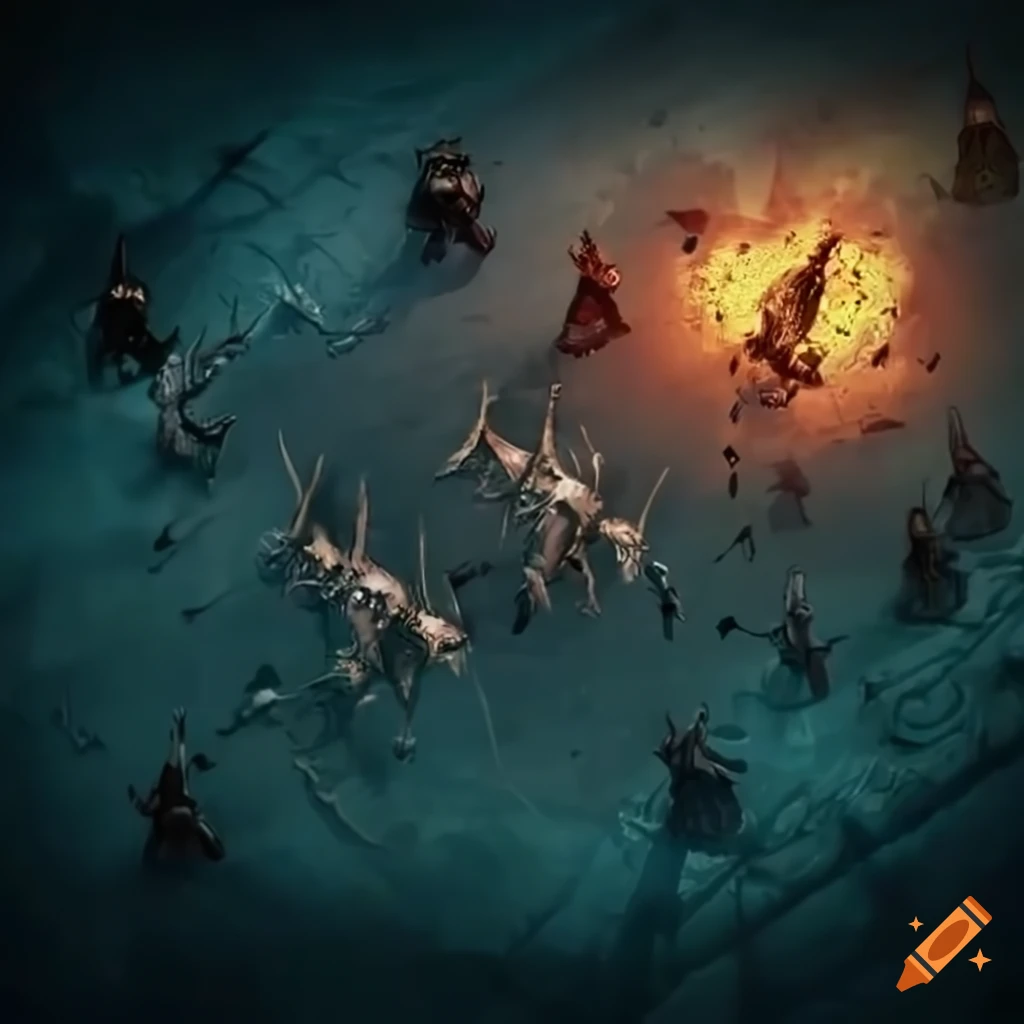 Top-down view of a medieval battle against undead on Craiyon