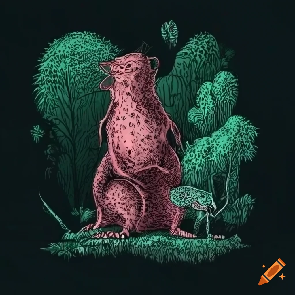 Sketch of a strange animal in a forest on Craiyon