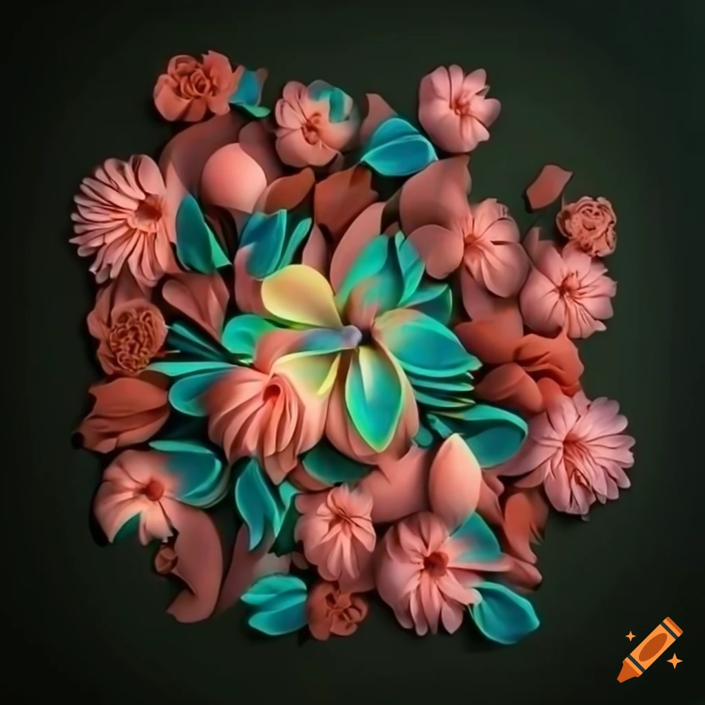 Vibrant 3D flower wall with intricate details on Craiyon