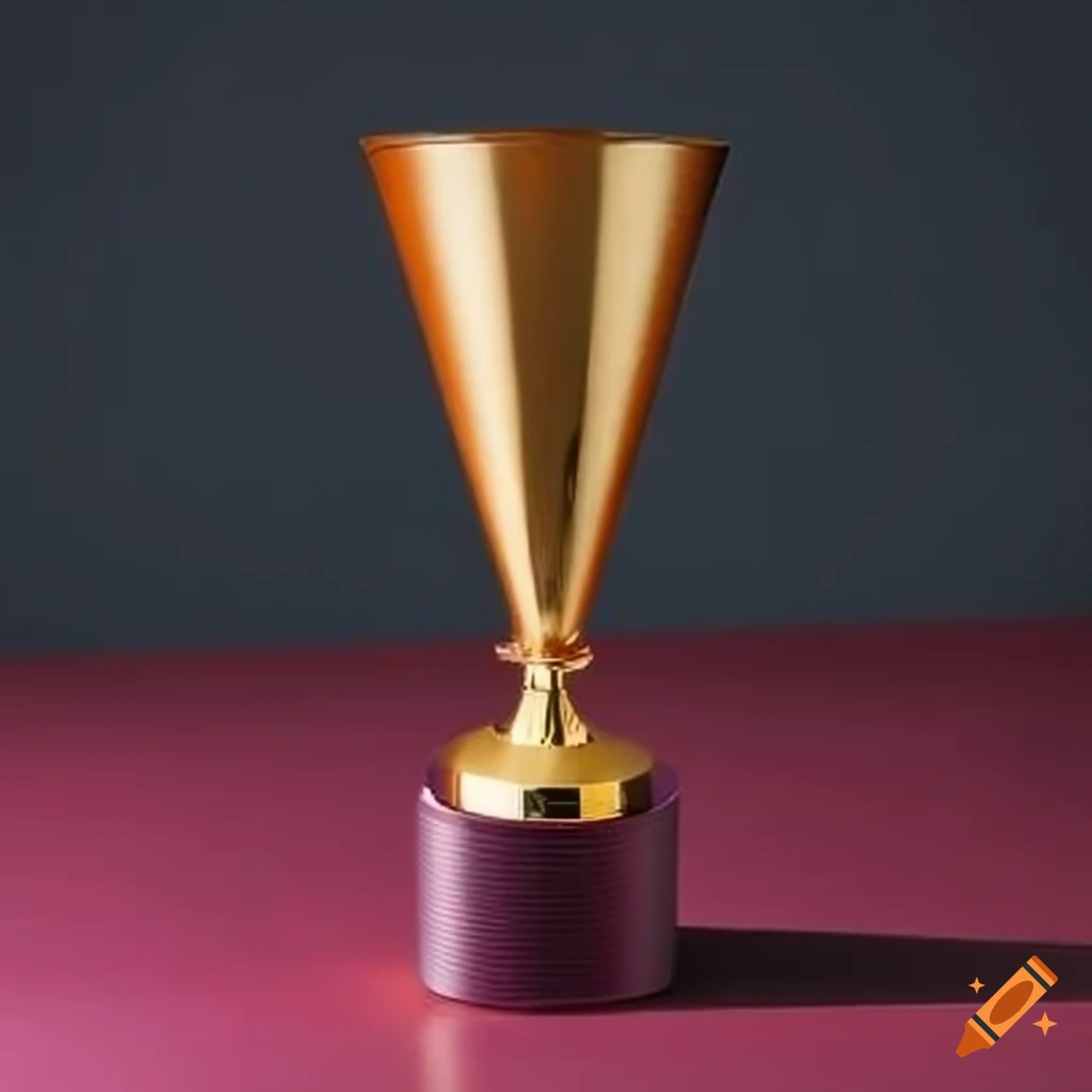 Golden trophy on a maroon box on Craiyon