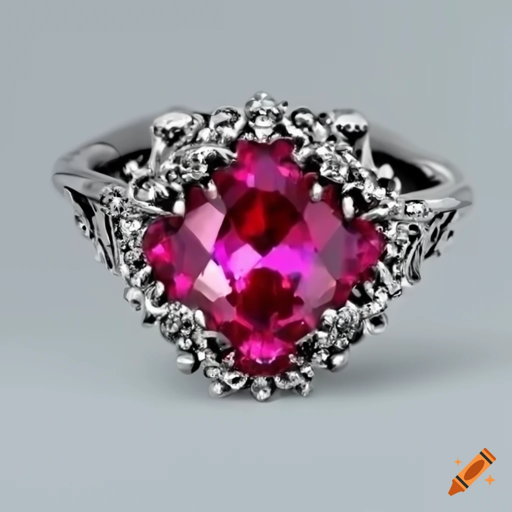 Intricate gothic-inspired jewelry with ruby, silver, and emerald ...