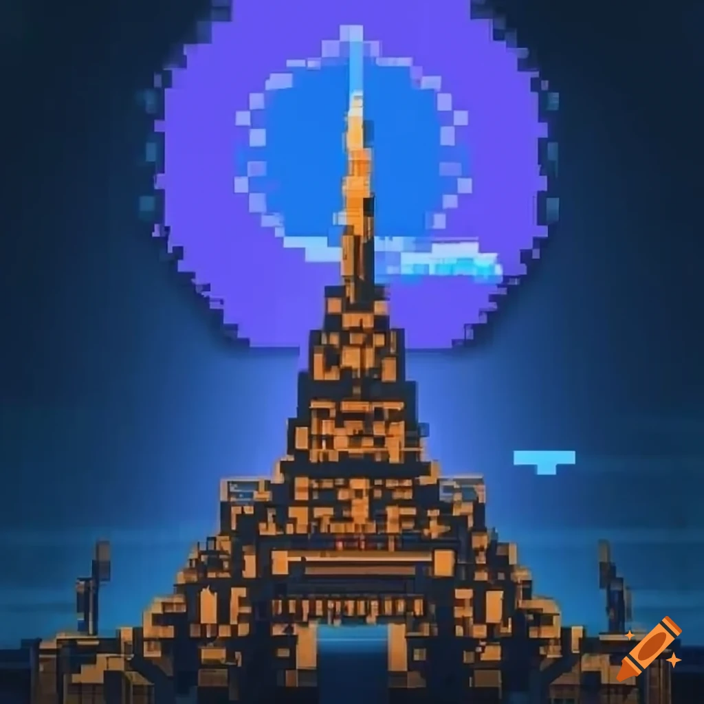 8 bit game background of a towering solarian spire