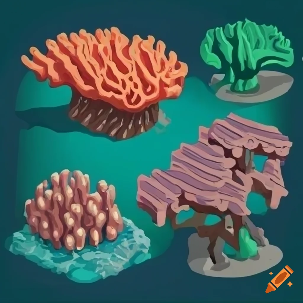 Concept art of rpg isometric corals on Craiyon