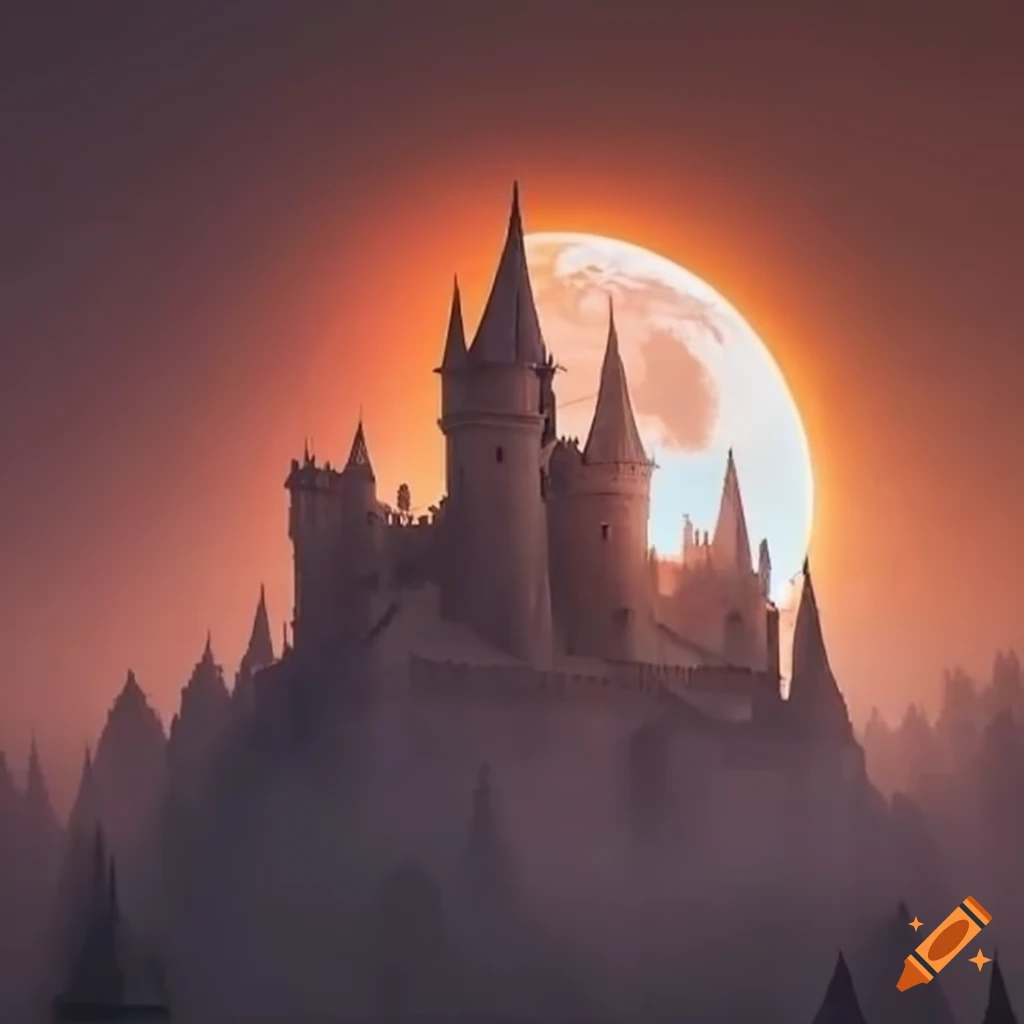 Image of a vampire castle under a blood moon on Craiyon