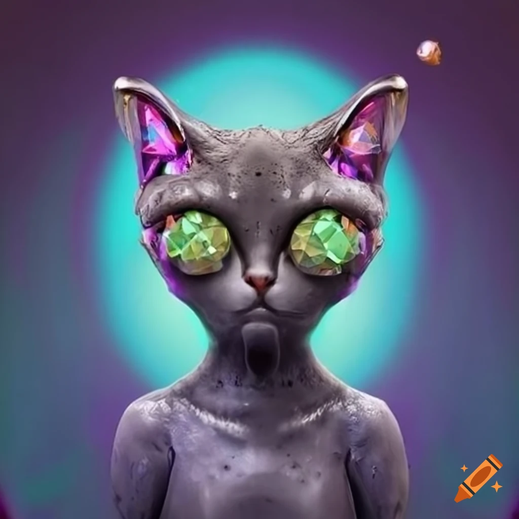 Artistic depiction of an alien cat with flower-shaped head on Craiyon