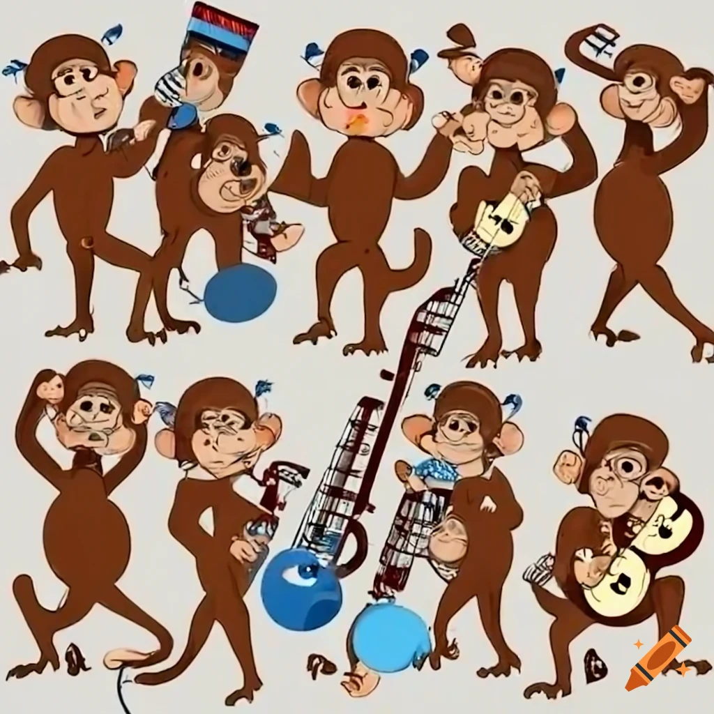 Image of 13 monkeys playing musical instruments on Craiyon