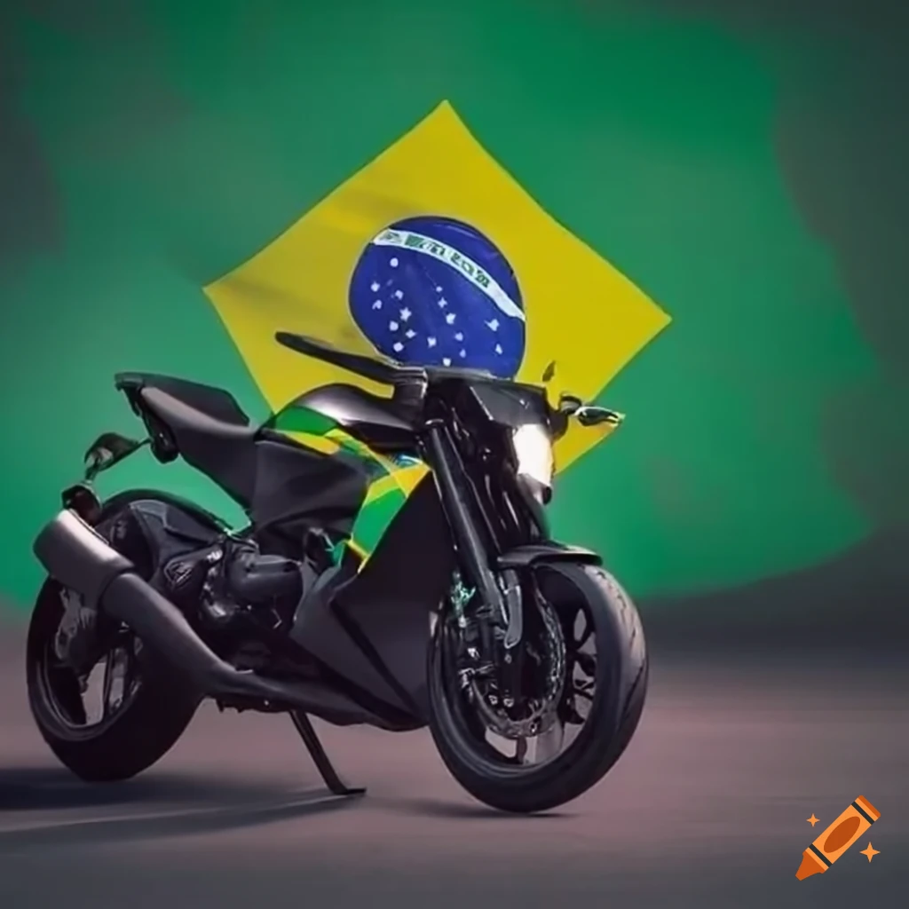 Black motorcycle rider with brazilian flag in the background