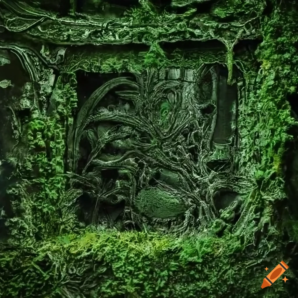 H.R. Giger-like alien in a dark, gloomy setting on Craiyon