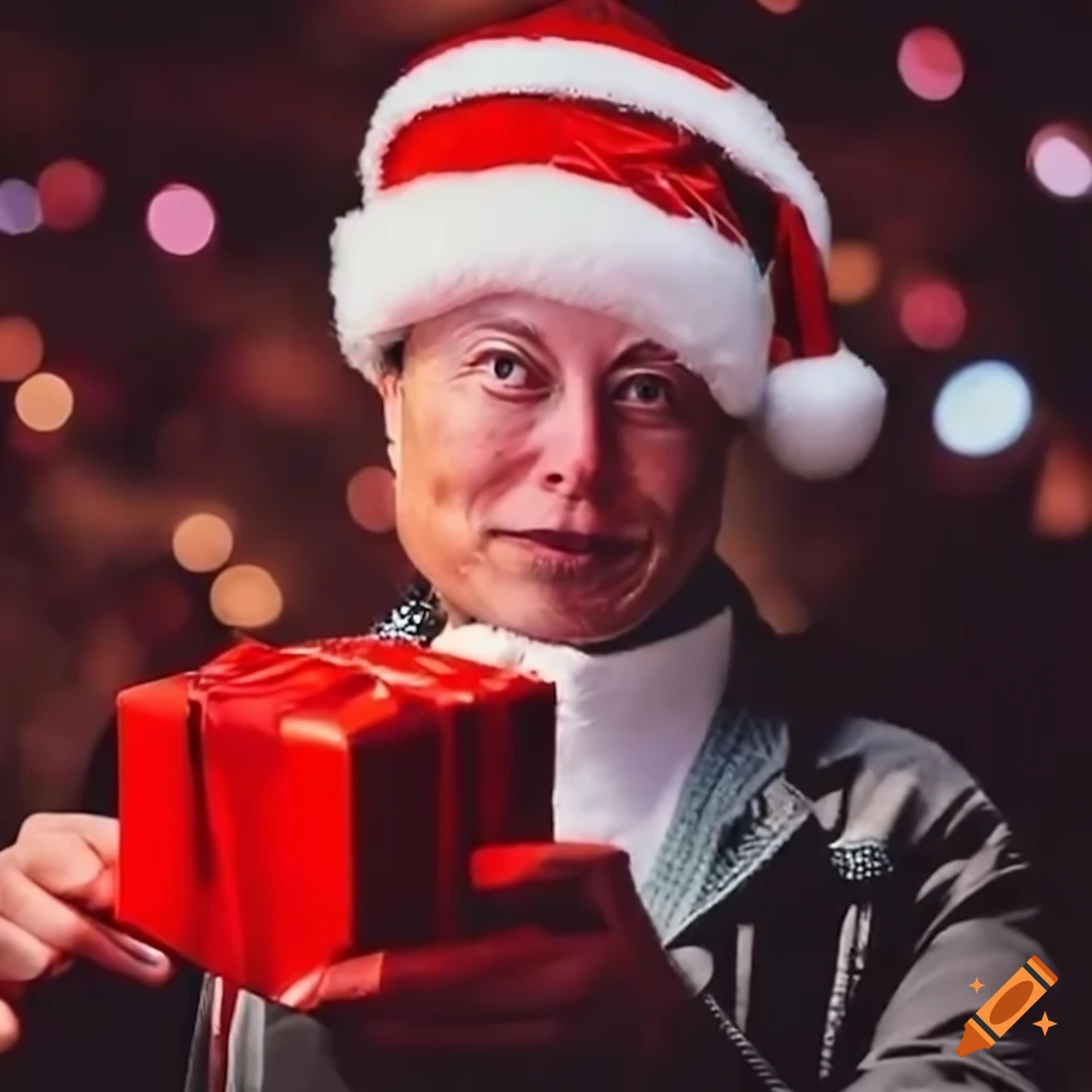 Picture of Elon Musk with Christmas hat and presents on Craiyon