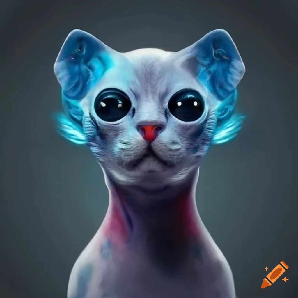 Digital art of an alien cat with a dog-shaped head on Craiyon