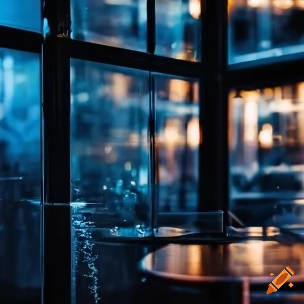 Frosted glass windows of a restaurant at night on Craiyon
