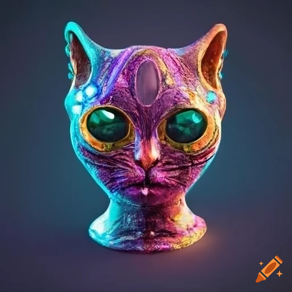 Illustration of an alien cat with a gemstone-shaped head