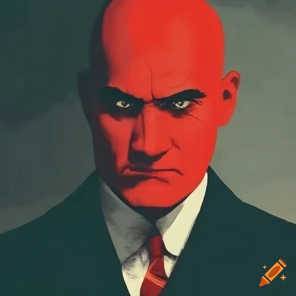 Red propaganda poster of a 1920s hitman on Craiyon