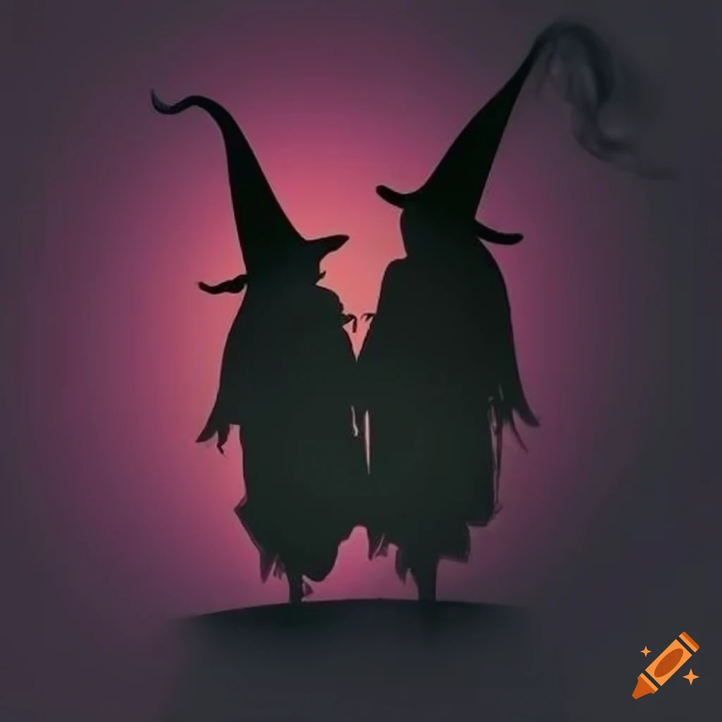 Silhouette of two witches against a smoke background