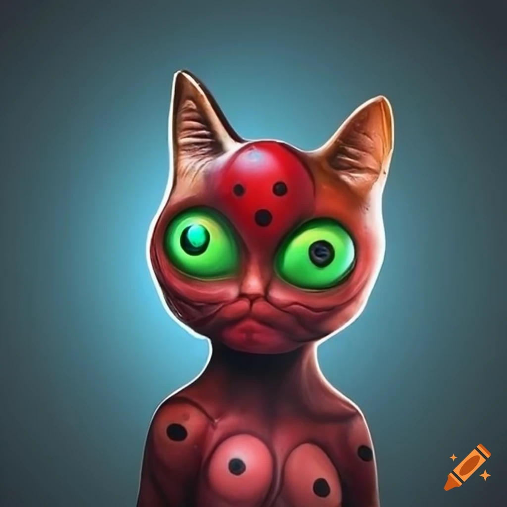 Red alien cat with dog-shaped head on Craiyon