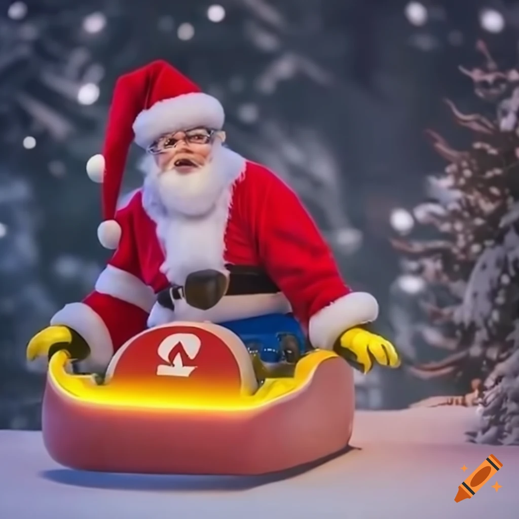 Funny santa claus racing in mario kart on Craiyon