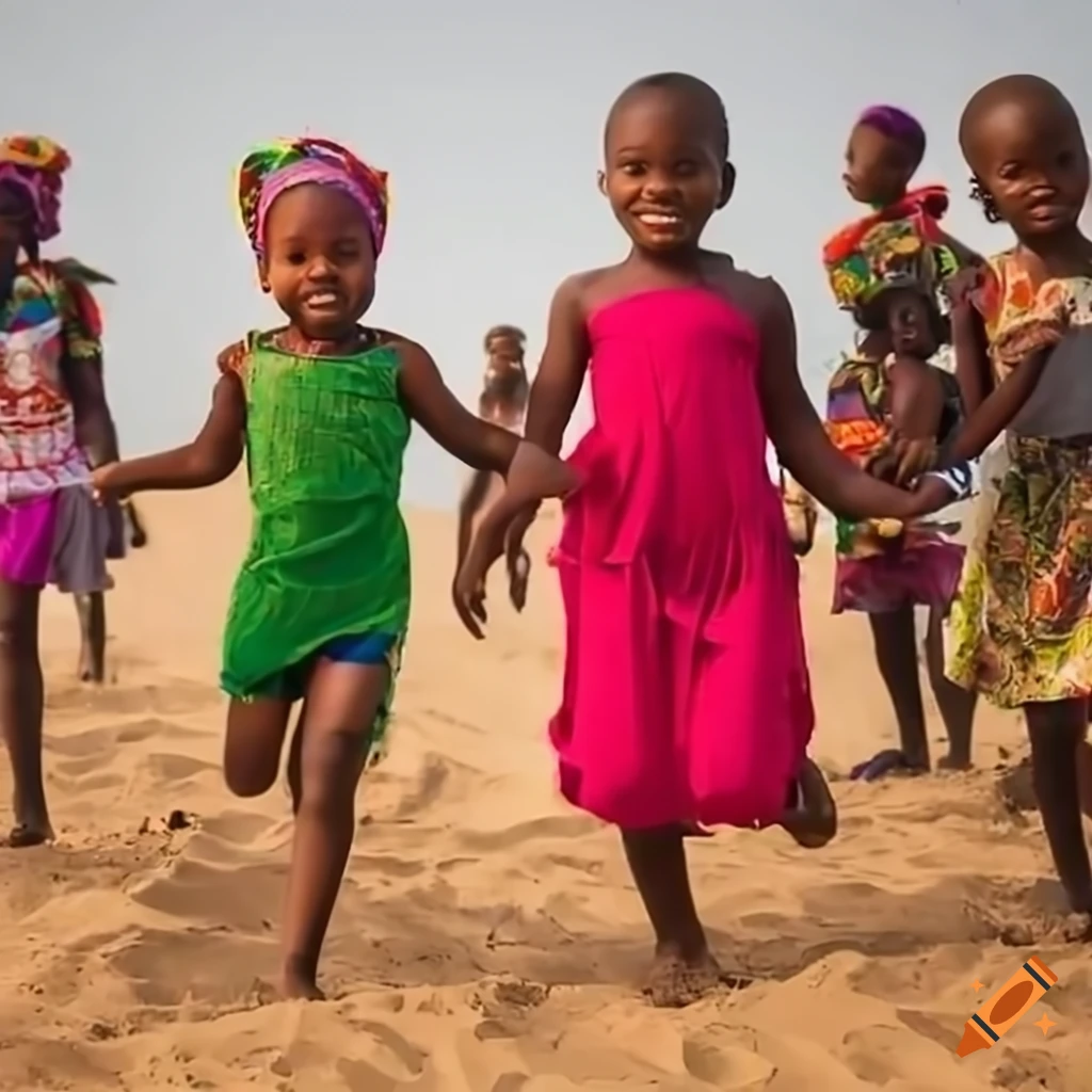Cheerful pygmy people dancing and smiling in colorful loompaland ...
