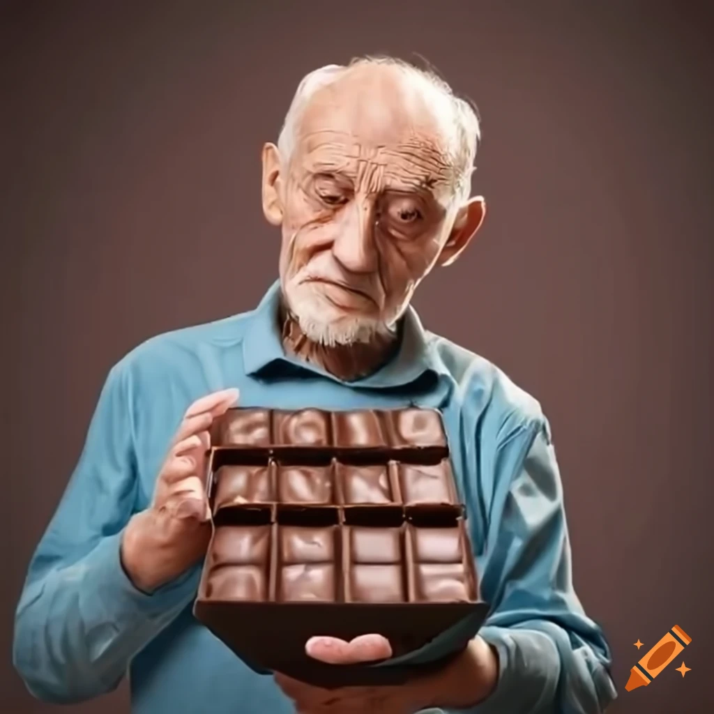 Elderly man offering chocolates on Craiyon