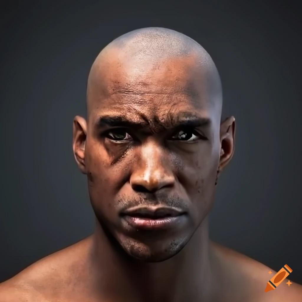 Close-up portrait of a concerned black man in an army helmet on Craiyon