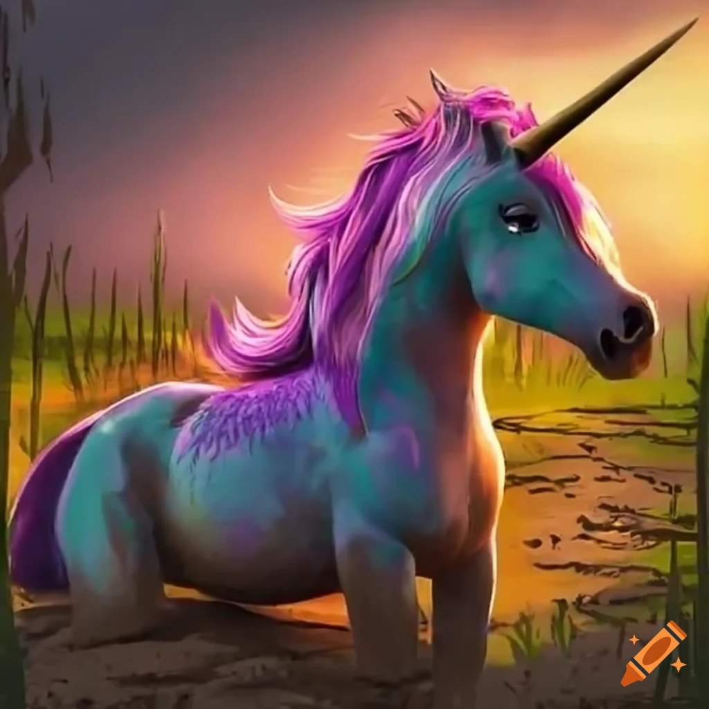 Unicorn mare trapped in a muddy swamp