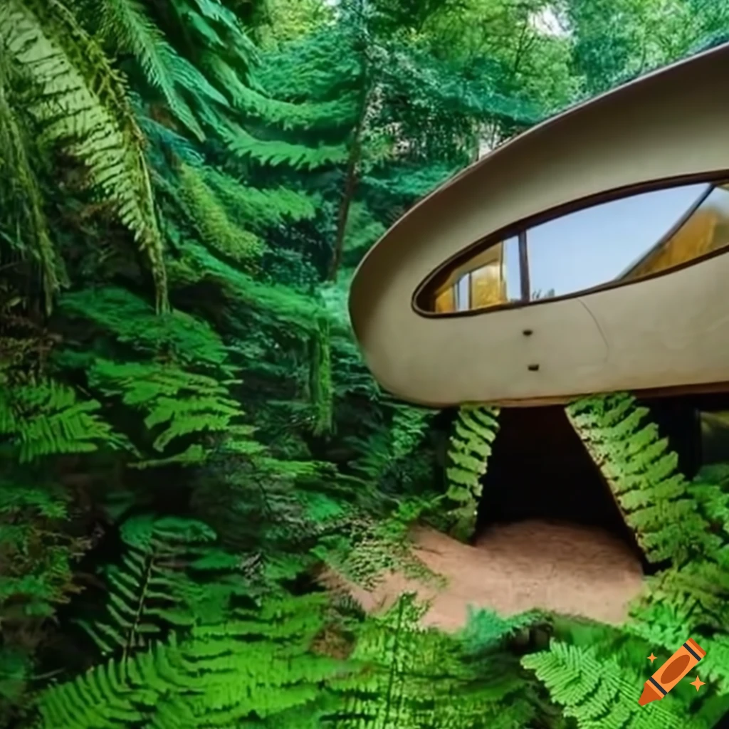 Biomorphic house in a forest of giant ferns