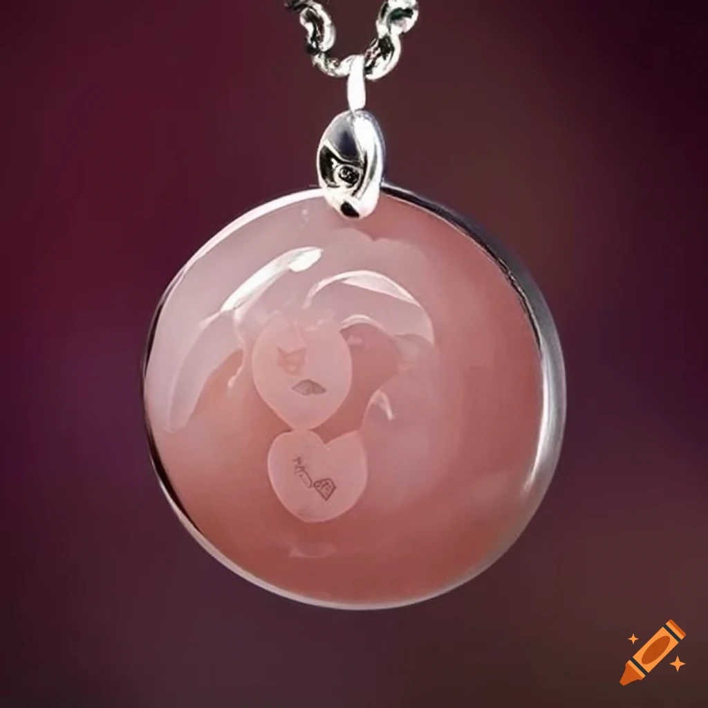 Rose quartz amulet with love symbols on Craiyon